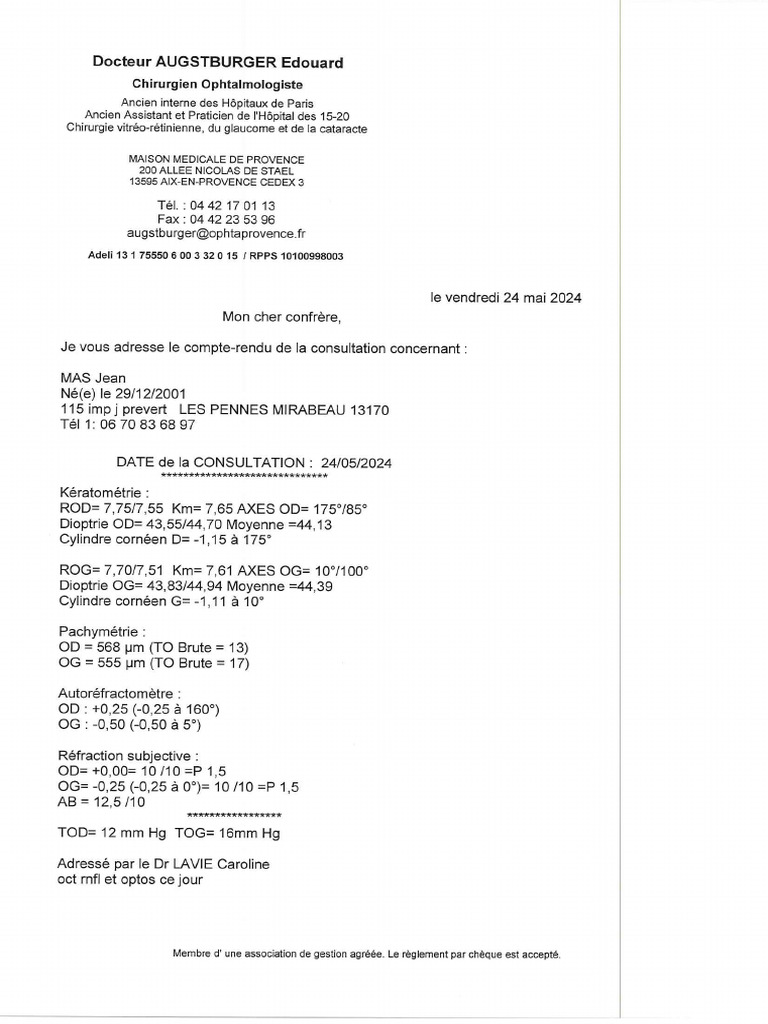 Compte Rendu Ophtalmologue | PDF