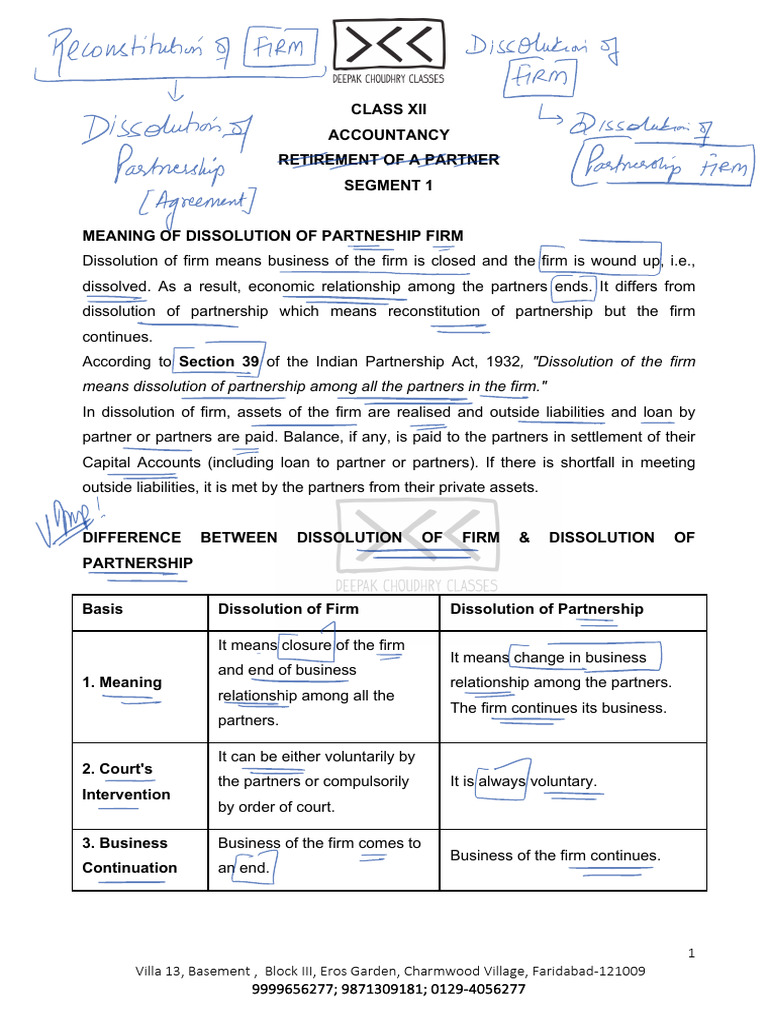 Segment 1 - Concept - Dissolution of A Partnership Firm-1 | PDF | Debt ...