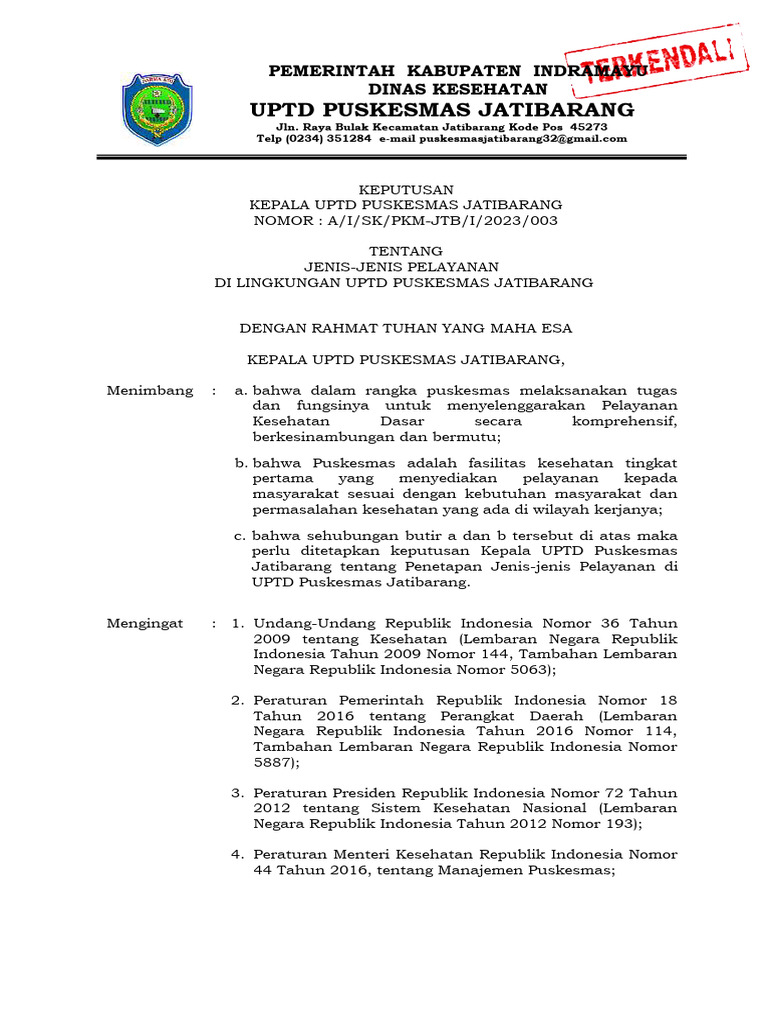 SK Jenis-Jenis Pelayanan PKM 2023 | PDF | Kesehatan Holistik