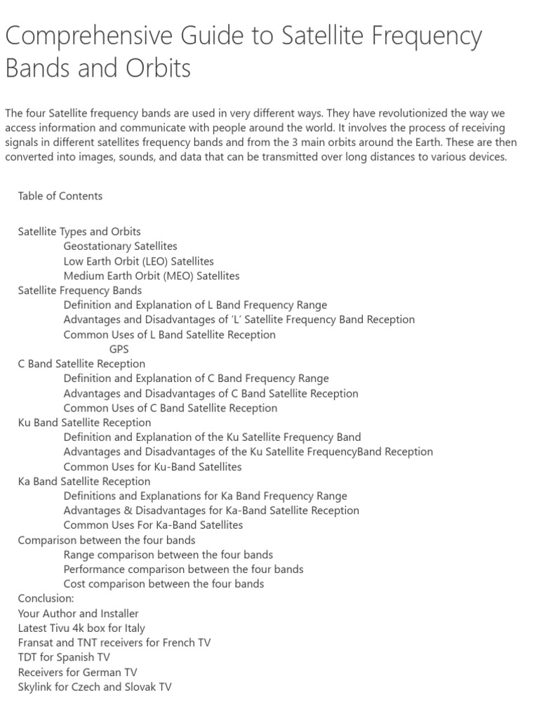 Guide To Satellite Orbits and Frequency Bands | PDF | Satellite ...