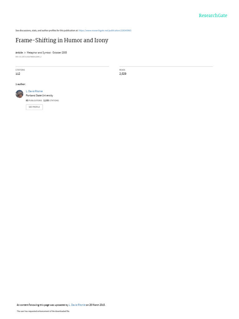 Frame-Shifting in Humor and Irony | PDF | Jokes | Metaphor