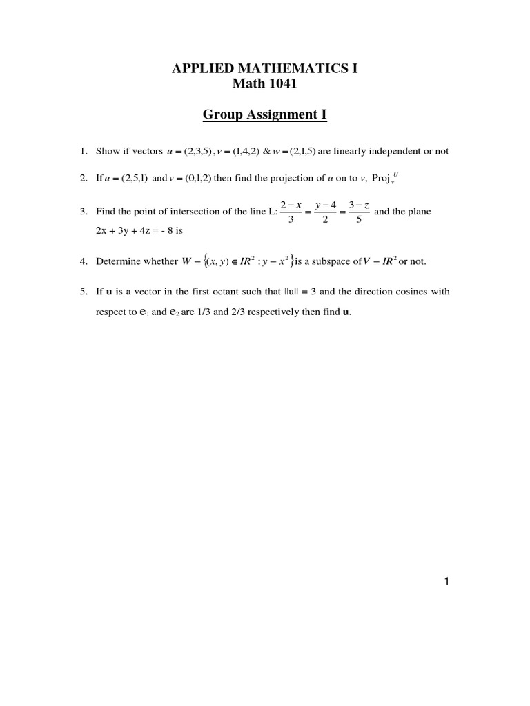 Math 1041: Vector Analysis Tasks | PDF | Teaching Methods & Materials | Science & Mathematics