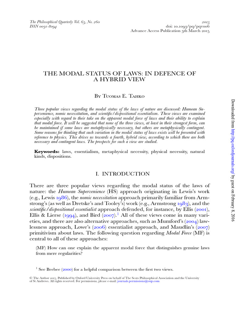 Tahko - The Modal Status of Laws | PDF | Chemical Bond | Ion