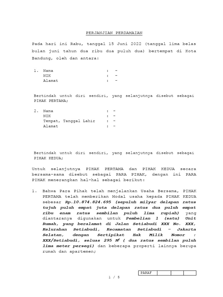 CONTOH PERJANJIAN PERDATA | PDF