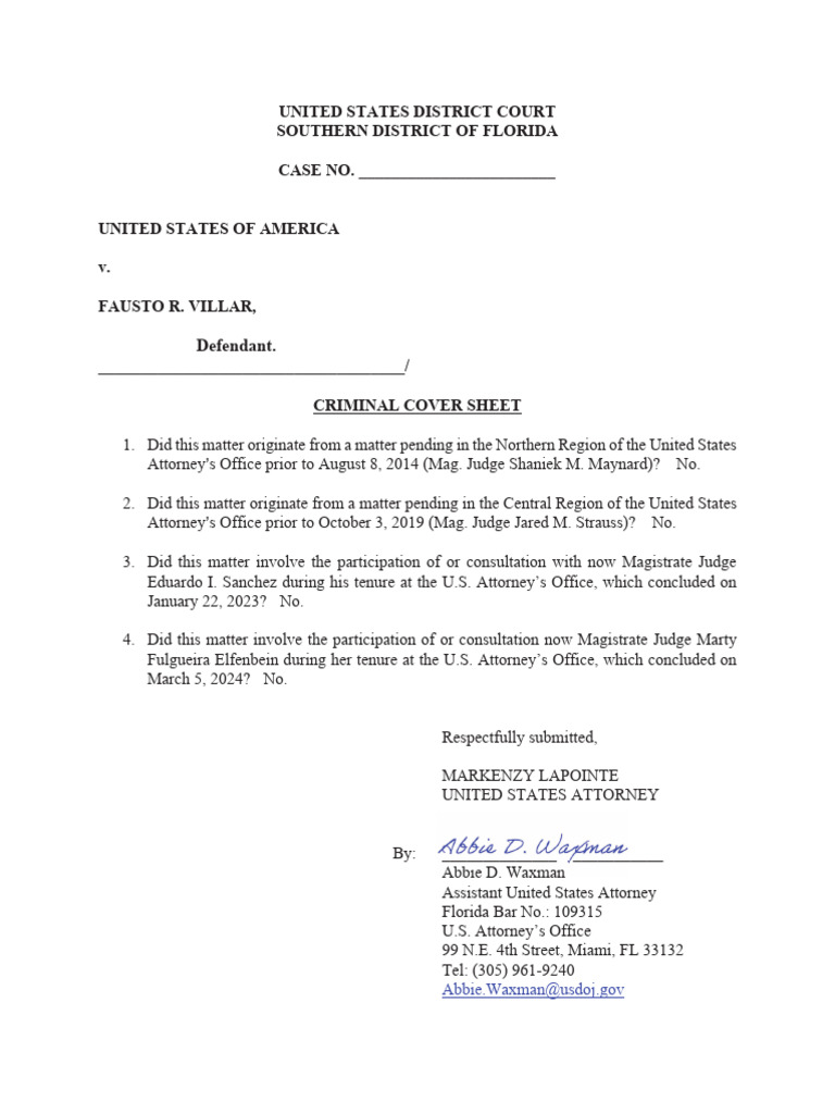 Complaint: US V Fausto Villar | PDF | Common Law | Public Law