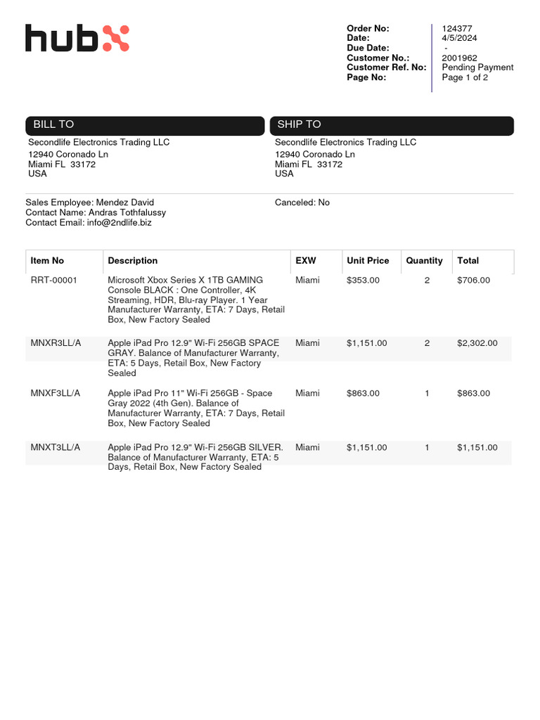 HUBX Order 124377 | PDF | Apple Inc. | Economies