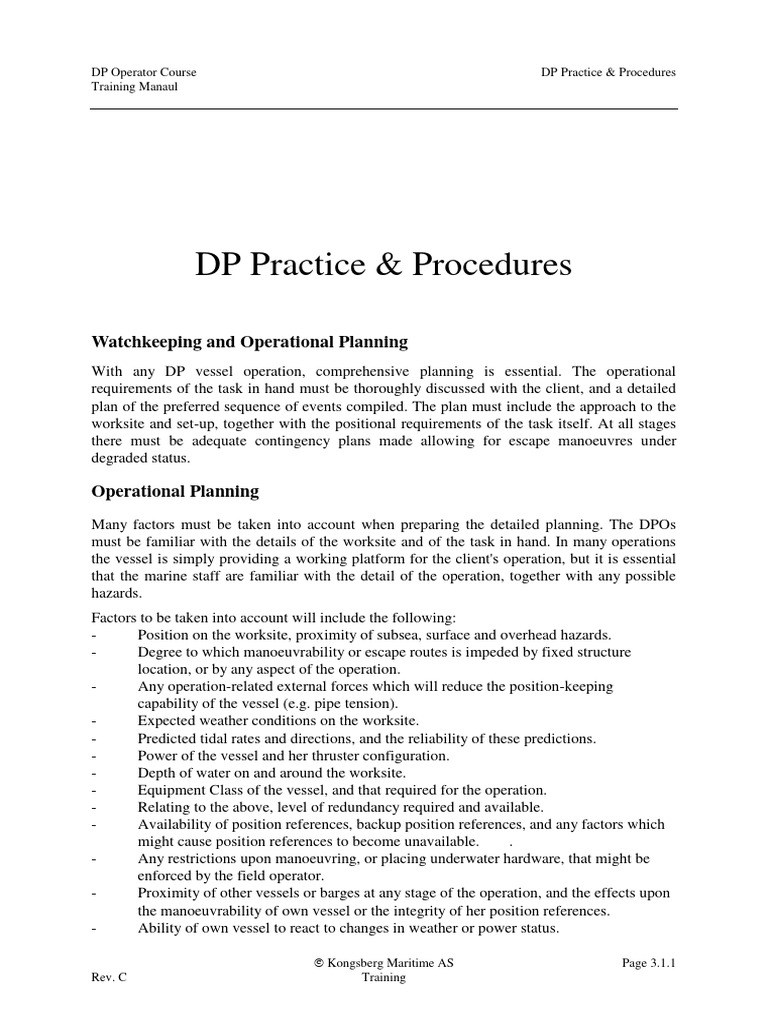 3.01 DP planning practice _ procedures Rev C | Download Free PDF | Risk | Underwater Diving