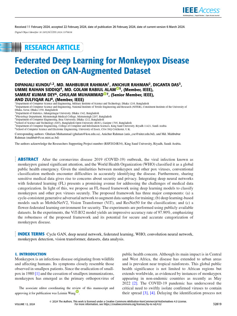 Federated Deep Learning For Monkeypox Disease Detection On GAN-Augmented Dataset | PDF | Deep ...
