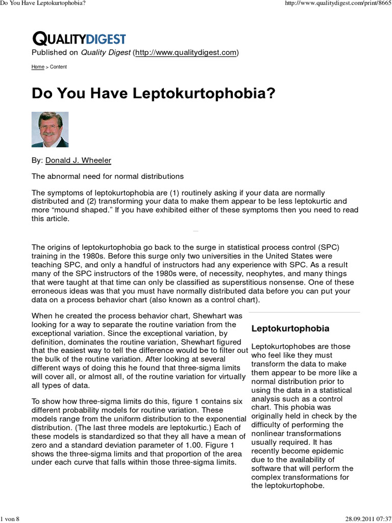 Do You Have Leptokurtophobia_ (Wheeler article about non normal data) | PDF | Statistics | Skewness