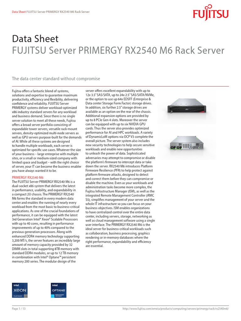 Servidor Fujitsu Primergy rx2540 m6 6 4 Ficha Tecnica 1 | PDF | Solid ...