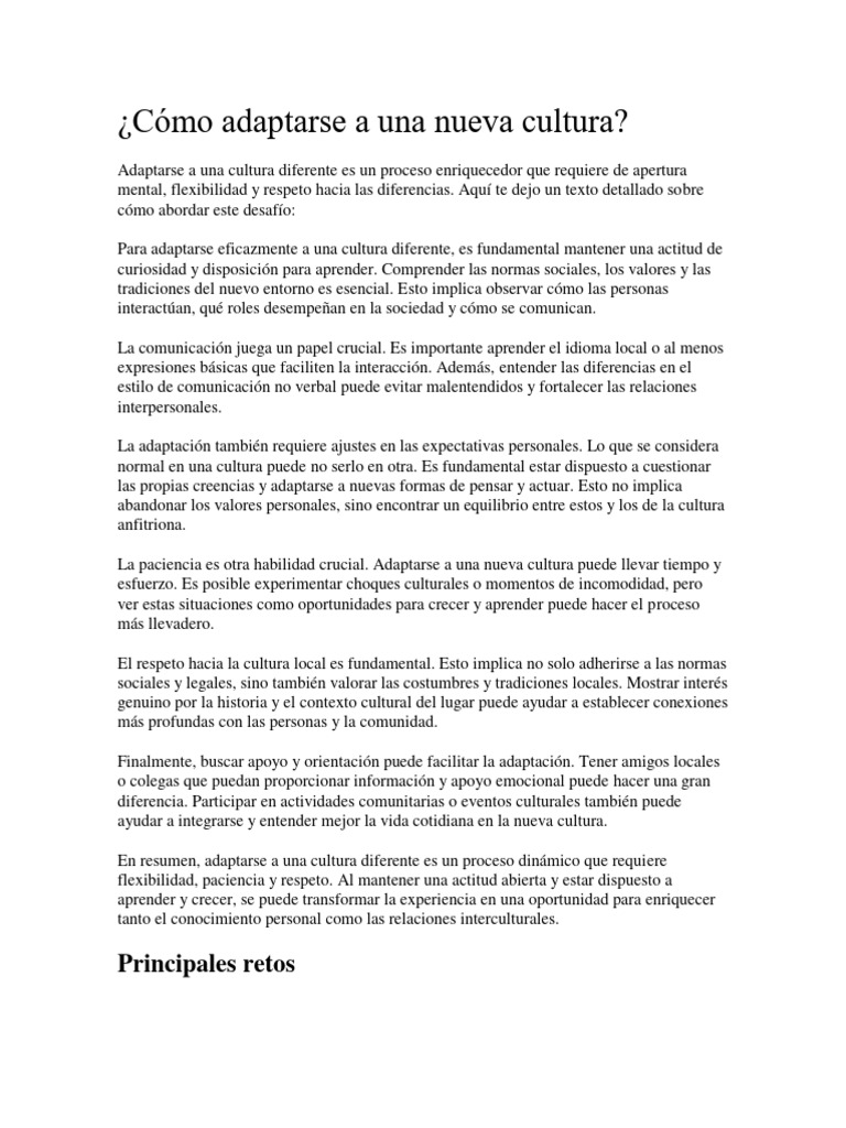 Claves para Adaptarse a Nuevas Culturas | PDF | Aprendizaje | Las emociones