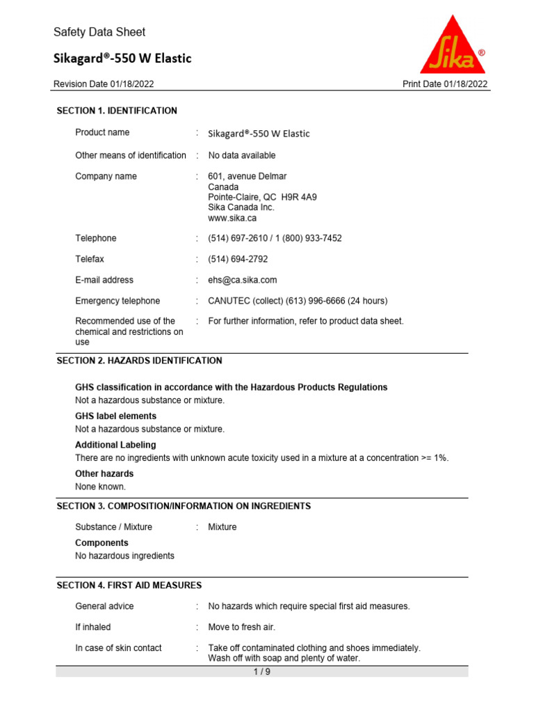 Sikagard 550 W Elastic-E | PDF | Dangerous Goods | Volatile Organic ...