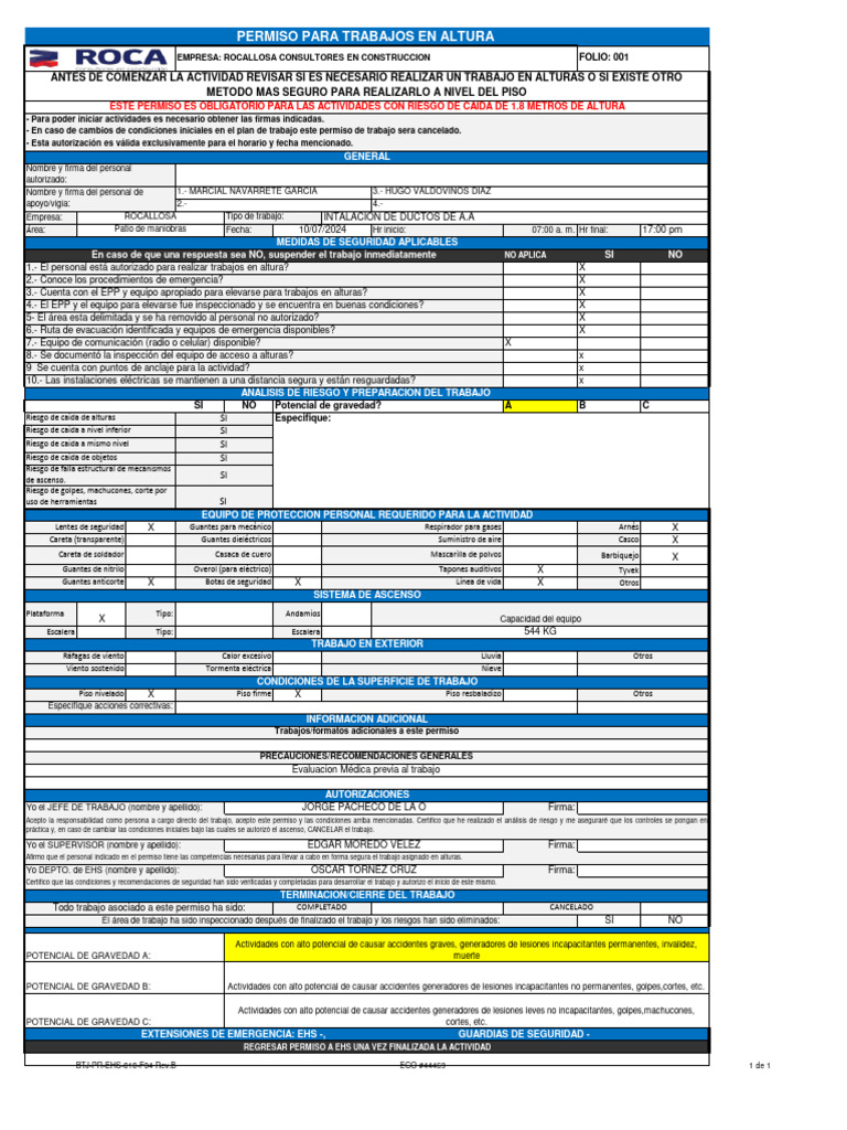 check list plataforma tipo tijera | Descargar gratis PDF | Guante