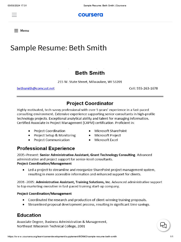 Sample Resume for Beth Smith | PDF | Social Science