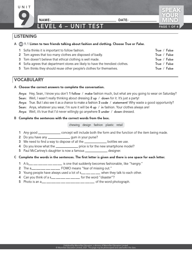 Upper Int 3 Unit 9 Pdf Clothing Fashion