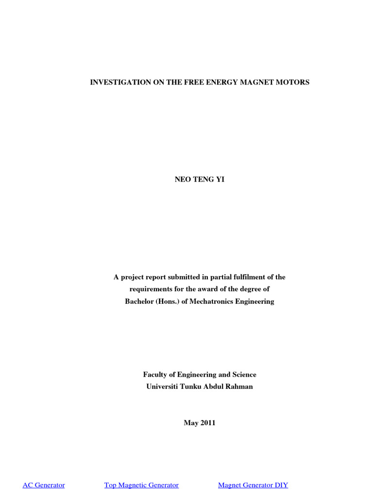 Investigation on the Free Energy Magnet Motors - By Neo Teng Yi | PDF ...