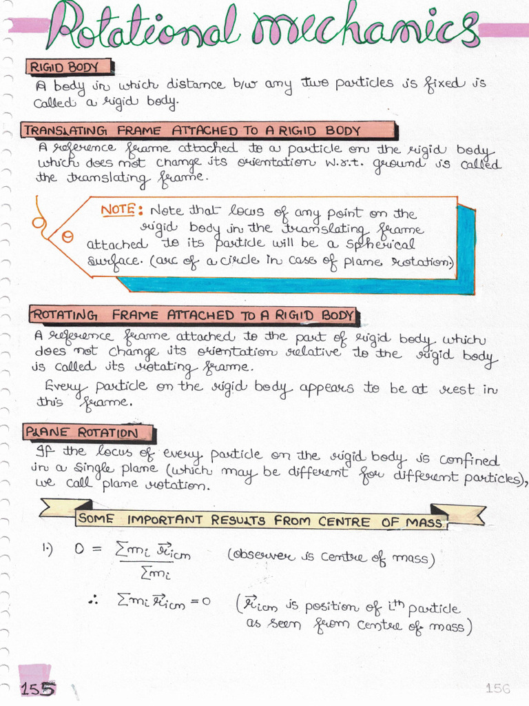 Rotational Mechanics(Colorful Physics Topper's notes) | PDF