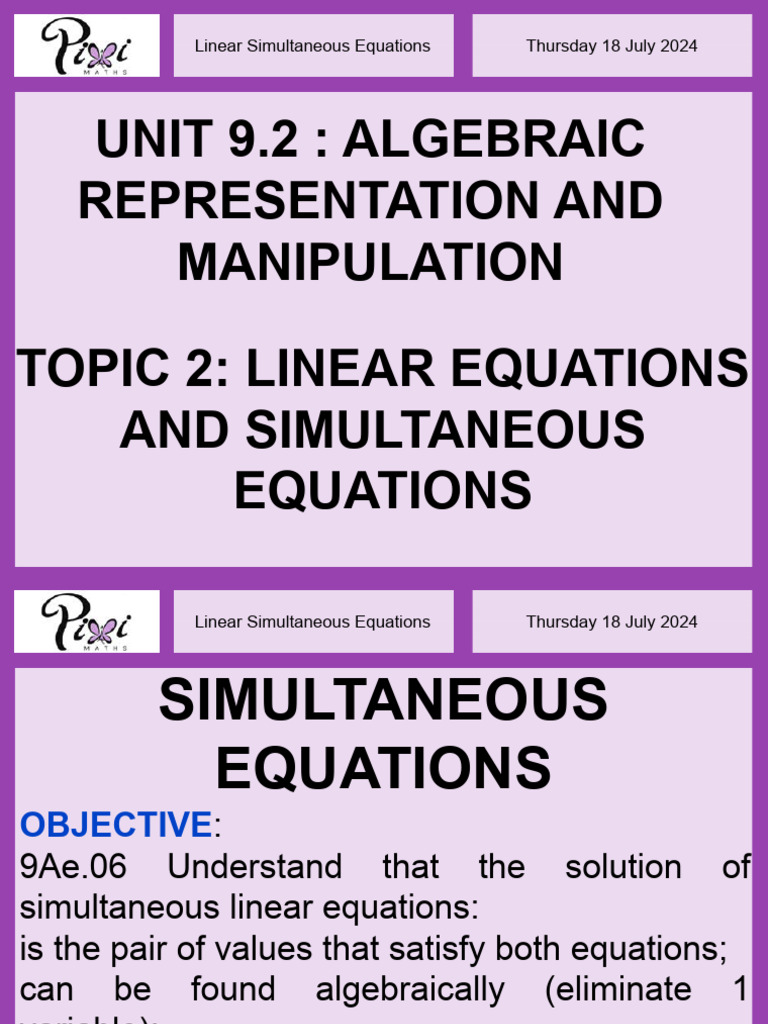19 Linear Simultaneous Equations | PDF | Equations | System Of Linear ...