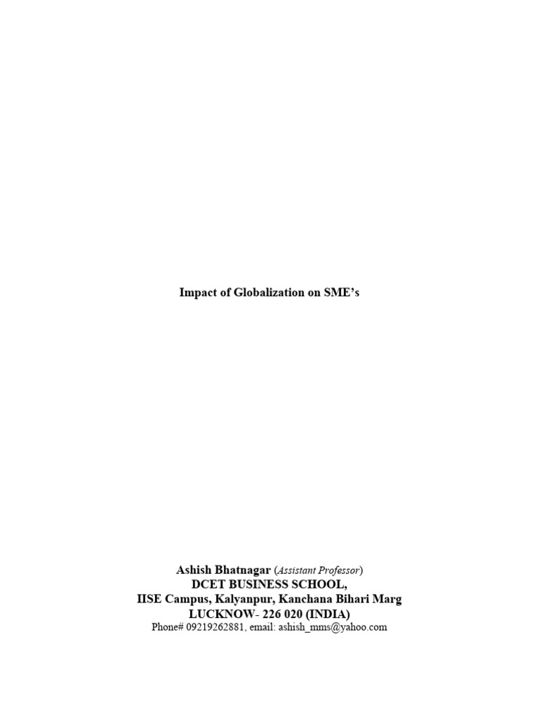 Impact of Globalization On SMEs | PDF | Small And Medium Sized Enterprises | Globalization