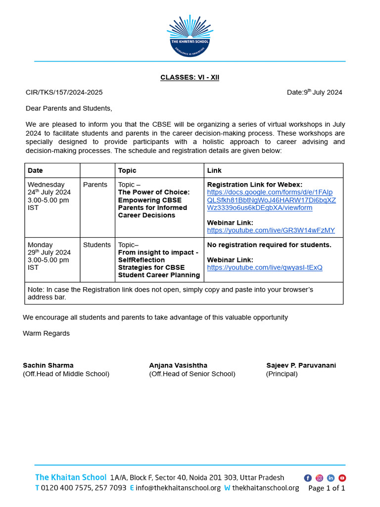 Circular No.157 (Classes IX-XII) CBSE Workshop | PDF