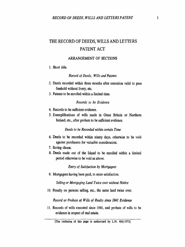Record of Deeds, Wills and Letters Act | PDF | Mortgage Law | Deed