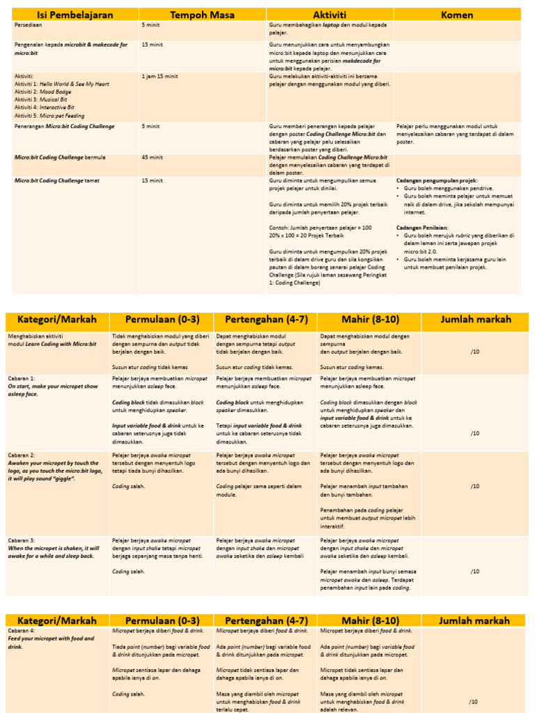 Rubric Coding Challenge Microbit | PDF