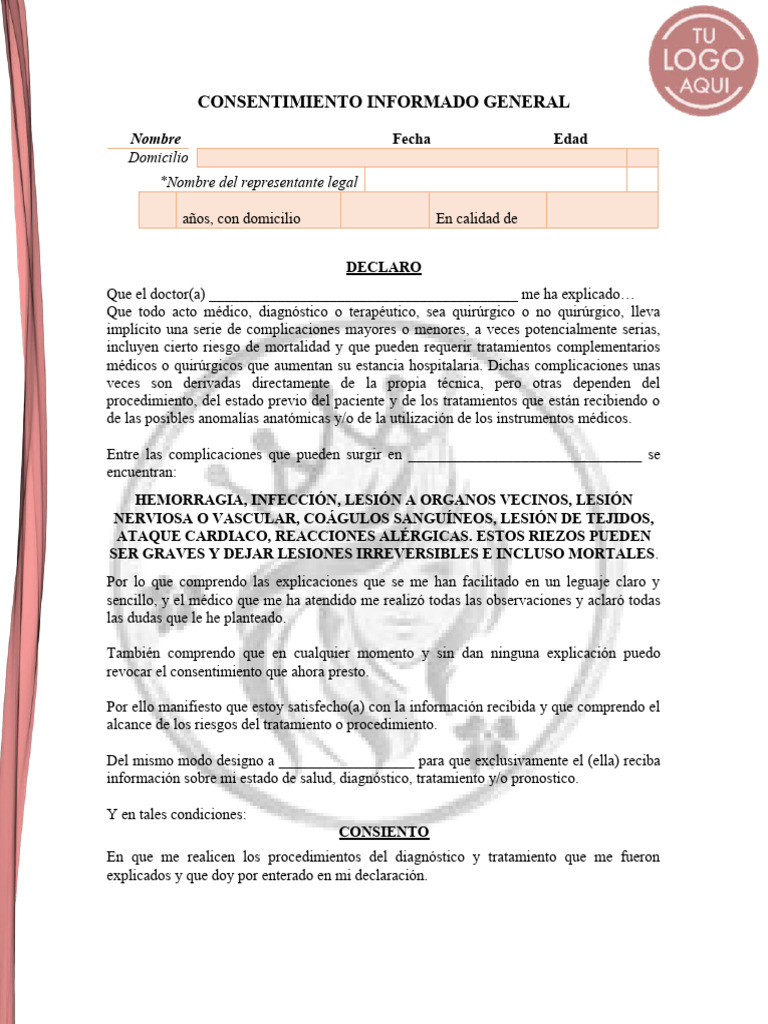 General - Consentimiento Informado | PDF | Consentimiento informado | Enfermedades y trastornos ...
