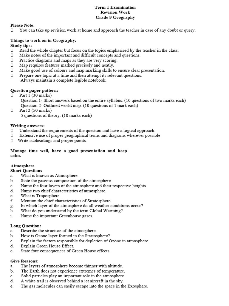 Revision Work Grade 9 | PDF | Precipitation | Tropics