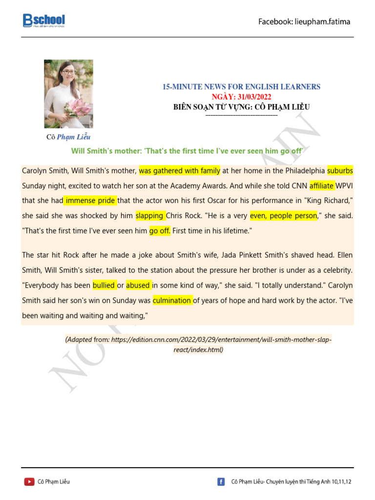 Bản tin từ vựng-Will-Smiths-mother-Thats-the-first-time-Ive-ever-seen-him-go-off | PDF