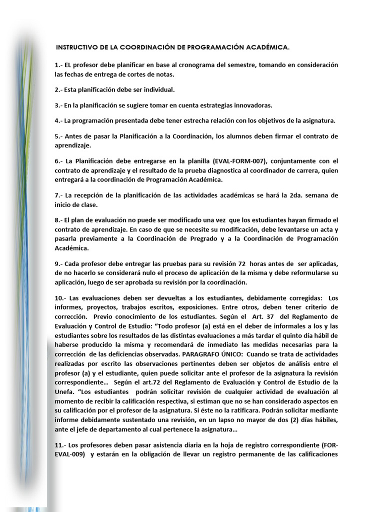 Instructivo Coordinacion de Programacion Academica | PDF | Evaluación | Maestros