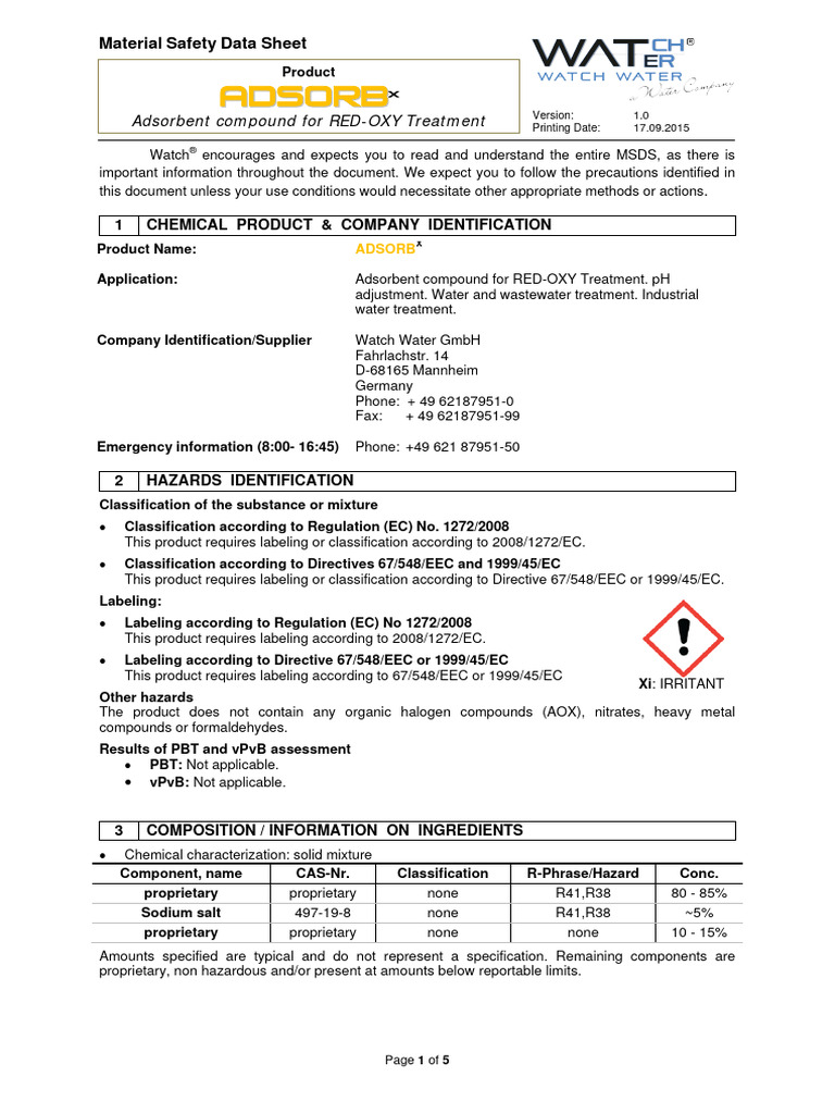 Rot MSDS Adsorb | PDF | Personal Protective Equipment | Magnesium