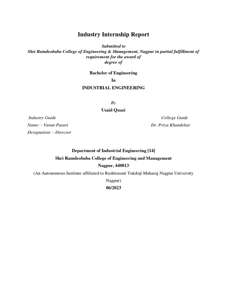 Industrial Engineering Internship Report | PDF | Supply Chain | Logistics