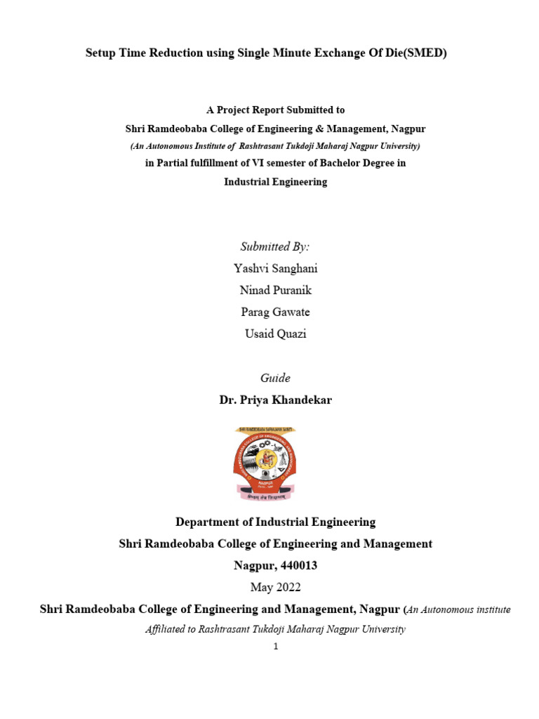 SMED Setup Time Reduction Report | PDF | Engineering | Production And ...