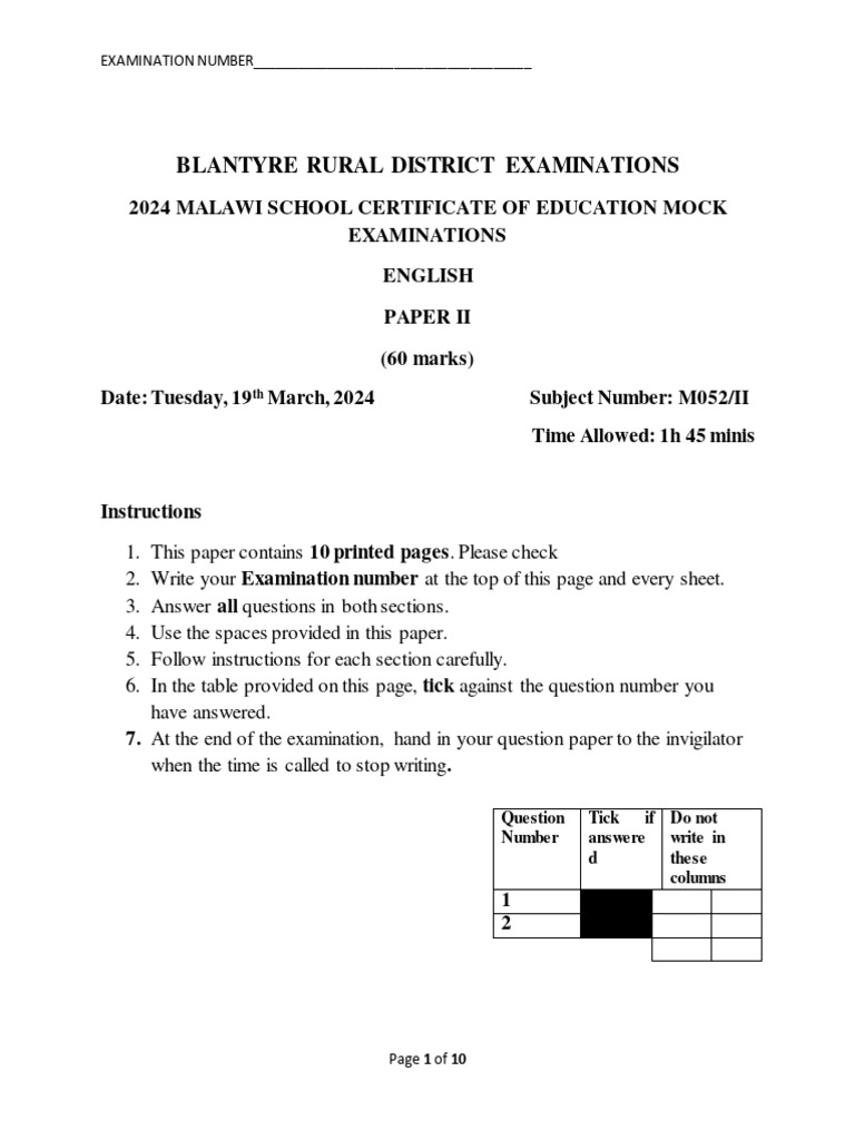 2024 BT Rural Msce Mock Eng Paer 2 | PDF | Witchcraft