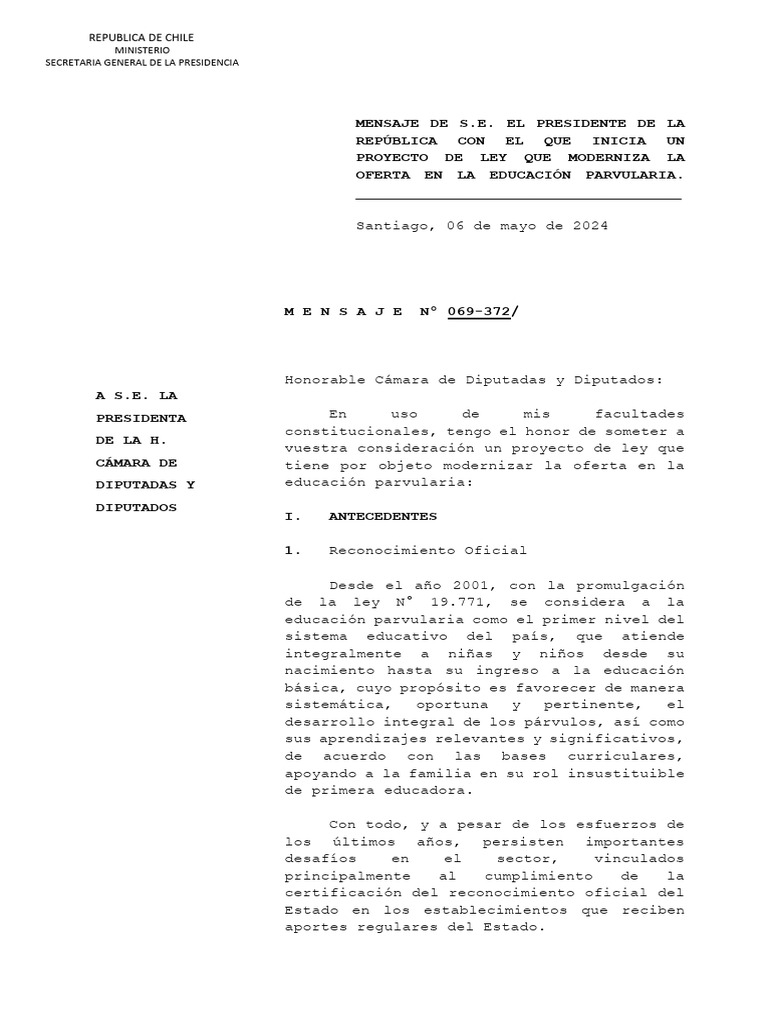 069 372 Proyecto de Ley Que Moderniza La Oferta en La Educación ...
