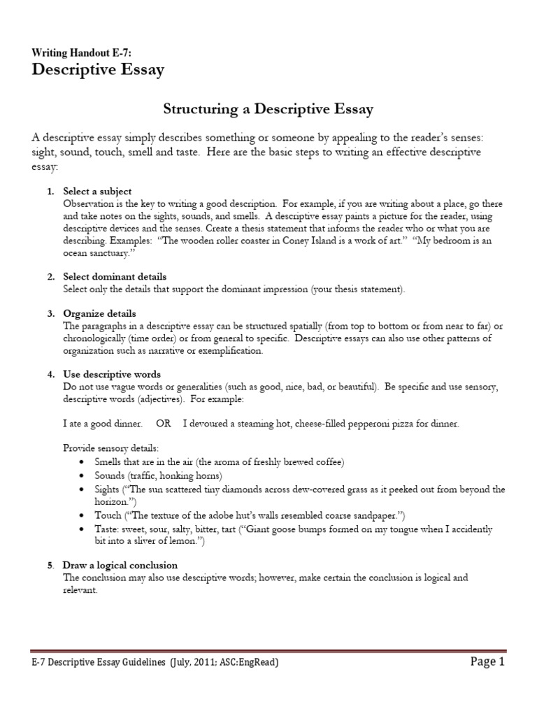 e7 Descriptive Essay Guidelines | PDF | Essays