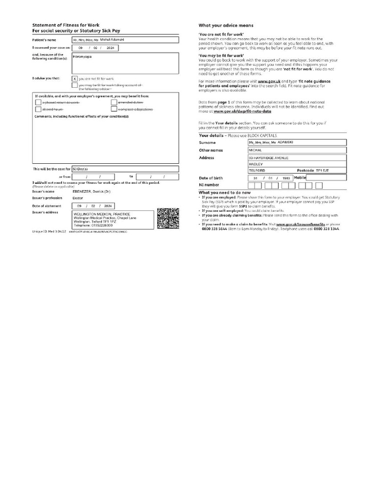 EMED3 (2010) New Statement Issued, Not Fit For Work | PDF