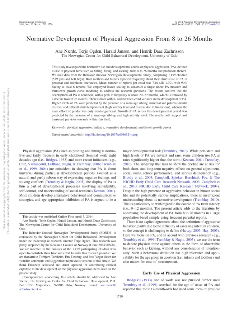 Normative Development of Physical Agression 8 - 26 | PDF | Aggression | Gender Studies