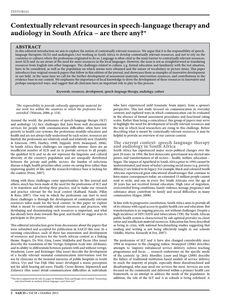 Speech Therapy in South Africa | PDF | Human Communication