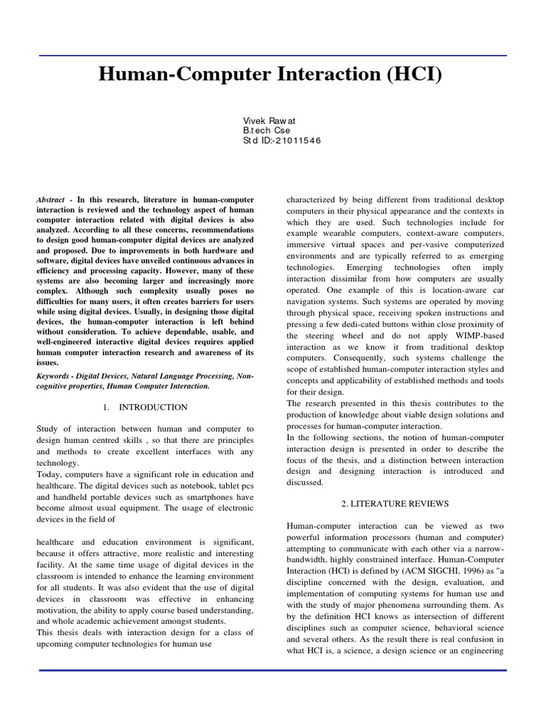 Research Paper On Human Computer Interaction | PDF | Human–Computer Interaction | Menu (Computing)