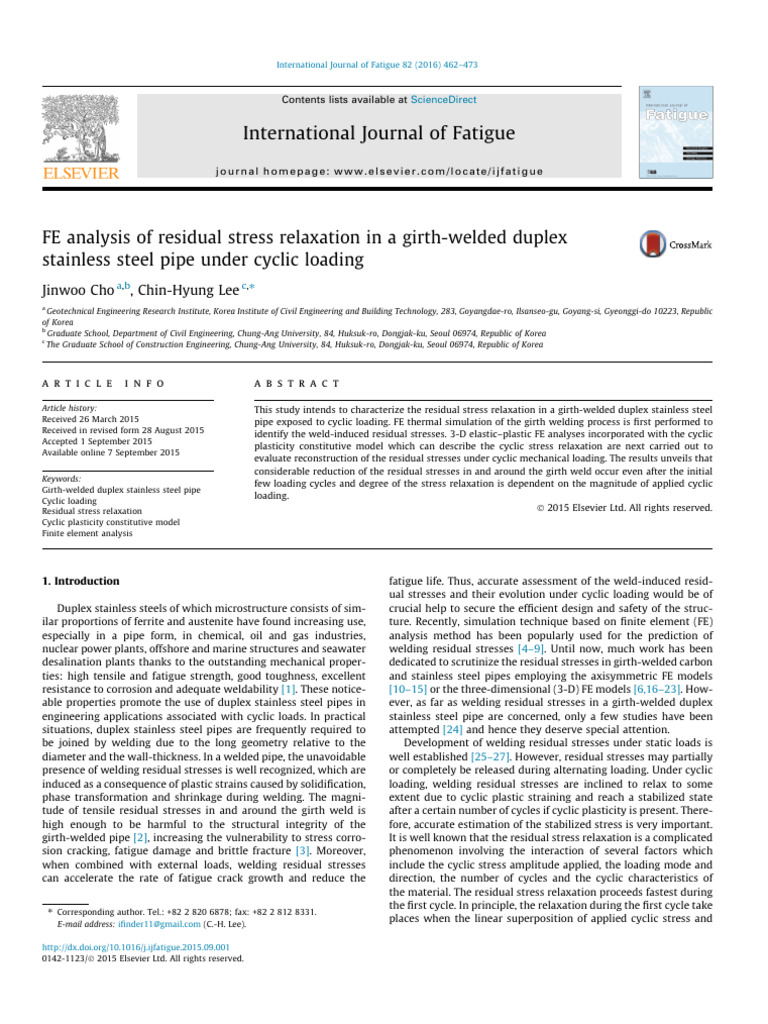 Deformation FE Analysis of Residual Stress Relaxation in A Girth-Welded ...