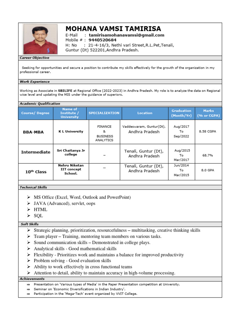 Mohana Vamsi Tamirisa - Resume. - 1718779269010 - Mohana Vamsi Tamirisa | PDF | Cognition