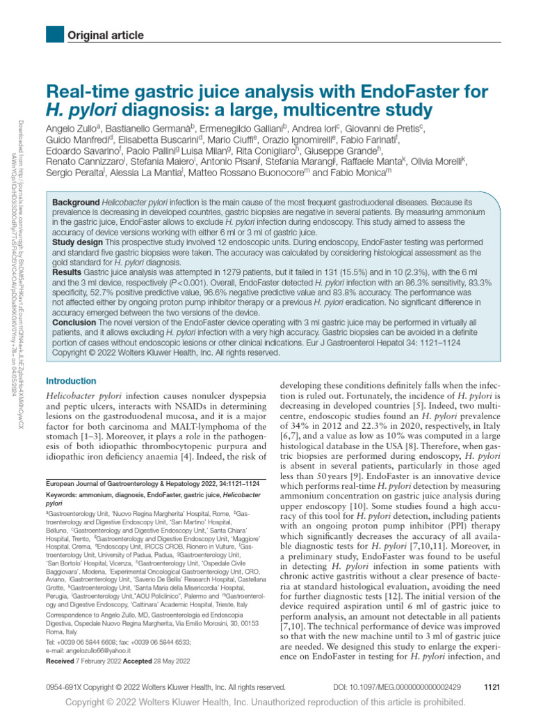 Real Time Gastric Juice Analysis With Endofaster.4 | PDF | Endoscopy ...