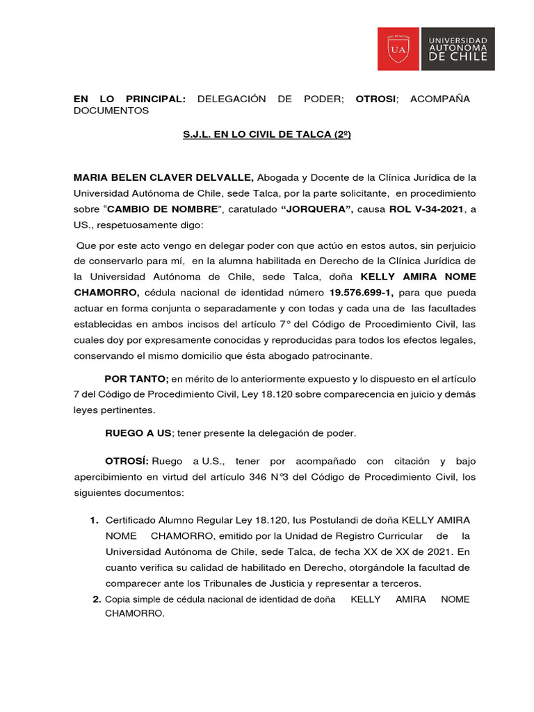 DELEGA PODER CAUSA V-34-2021 (Civil) | PDF | Política | Derecho