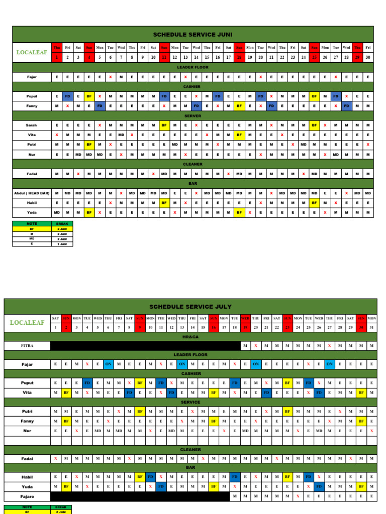 Employee Schedule Overview | PDF
