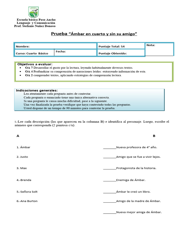 Prueba Ambar en Cuarto y Sin Su Amigo | PDF