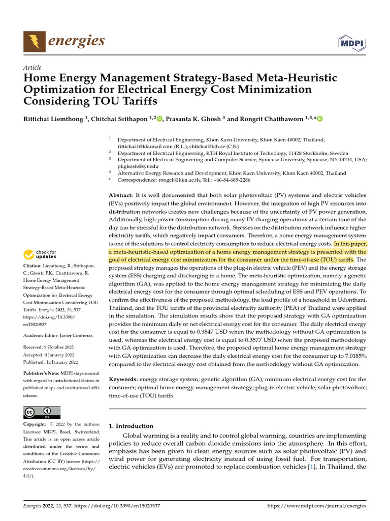 Home Energy Management Strategy-Based Meta-Heuristic | PDF | Photovoltaics | Solar Power