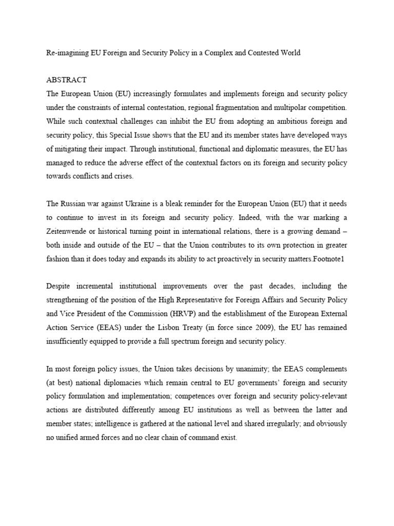 Re-Imagining EU Foreign and Security Policy in A Complex and Contested ...