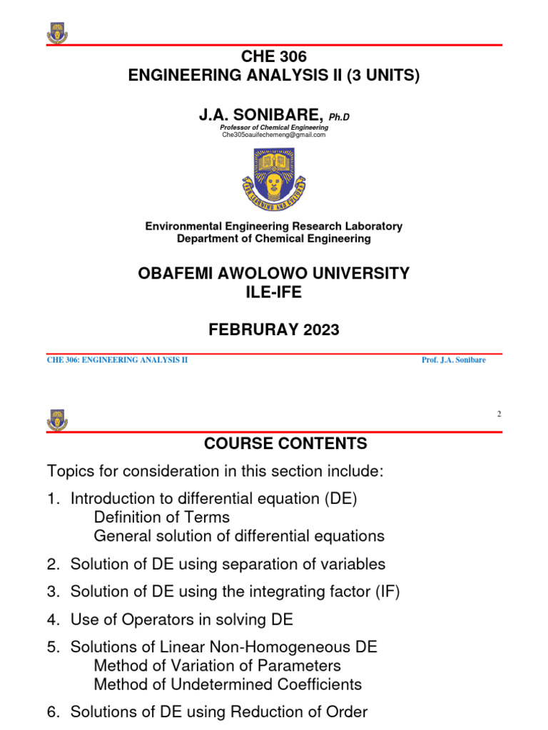 CHE 306 Note 2021 2022 Session Class Presentation February 2023 | PDF ...