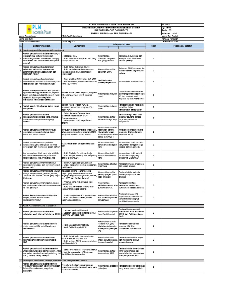 Formulir Prakualifikasi CSMS | PDF